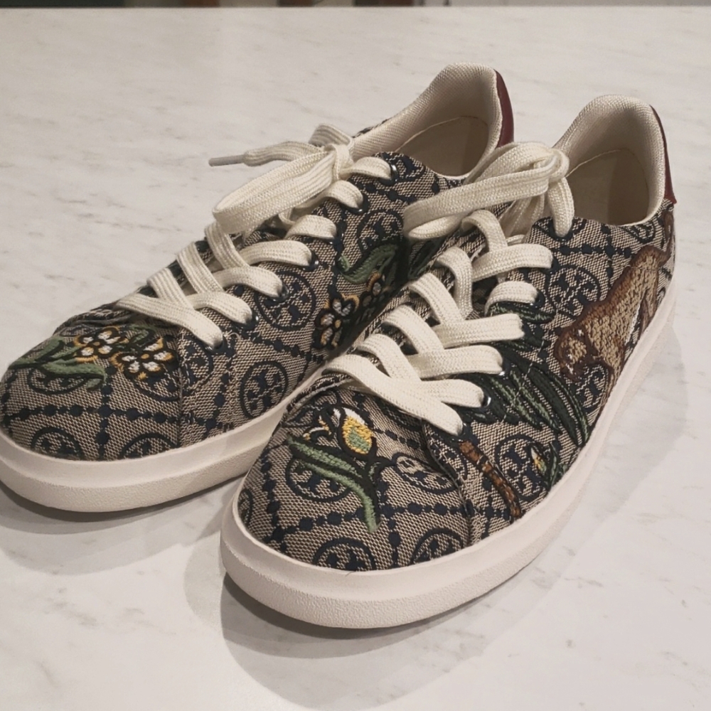 Tory Burch Howell T- Monogram Embroidered Canvas Snea… - Gem